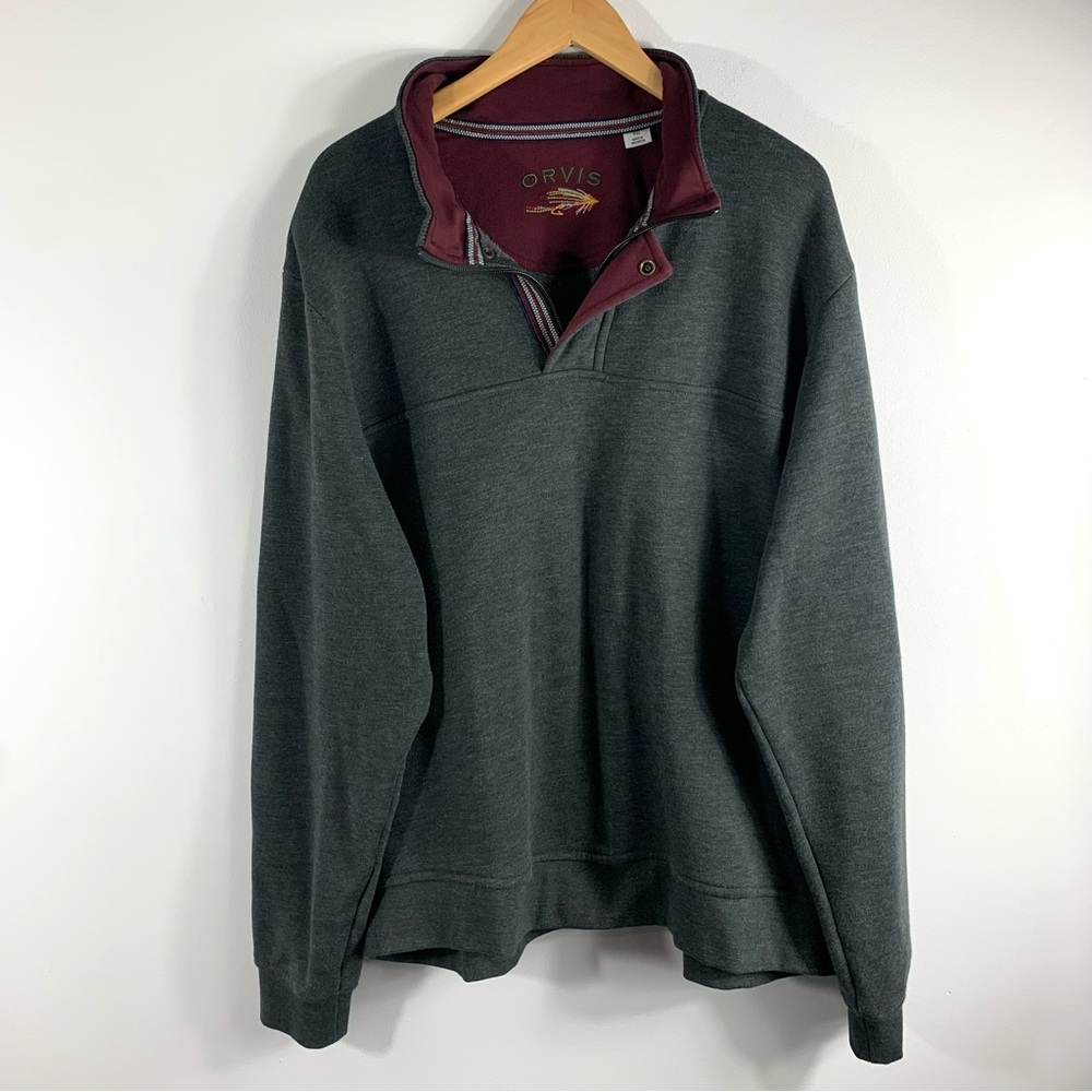 Orvis Signature Versatile Gray & Maroon Quarter Zip S… - Gem